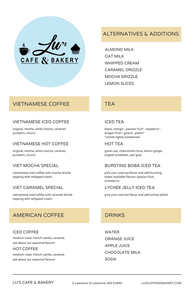 Lu's Cafe & Bakery Menu