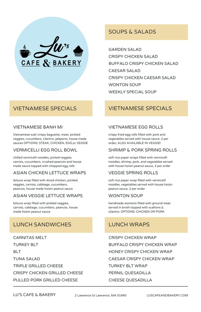Lu's Cafe & Bakery Menu